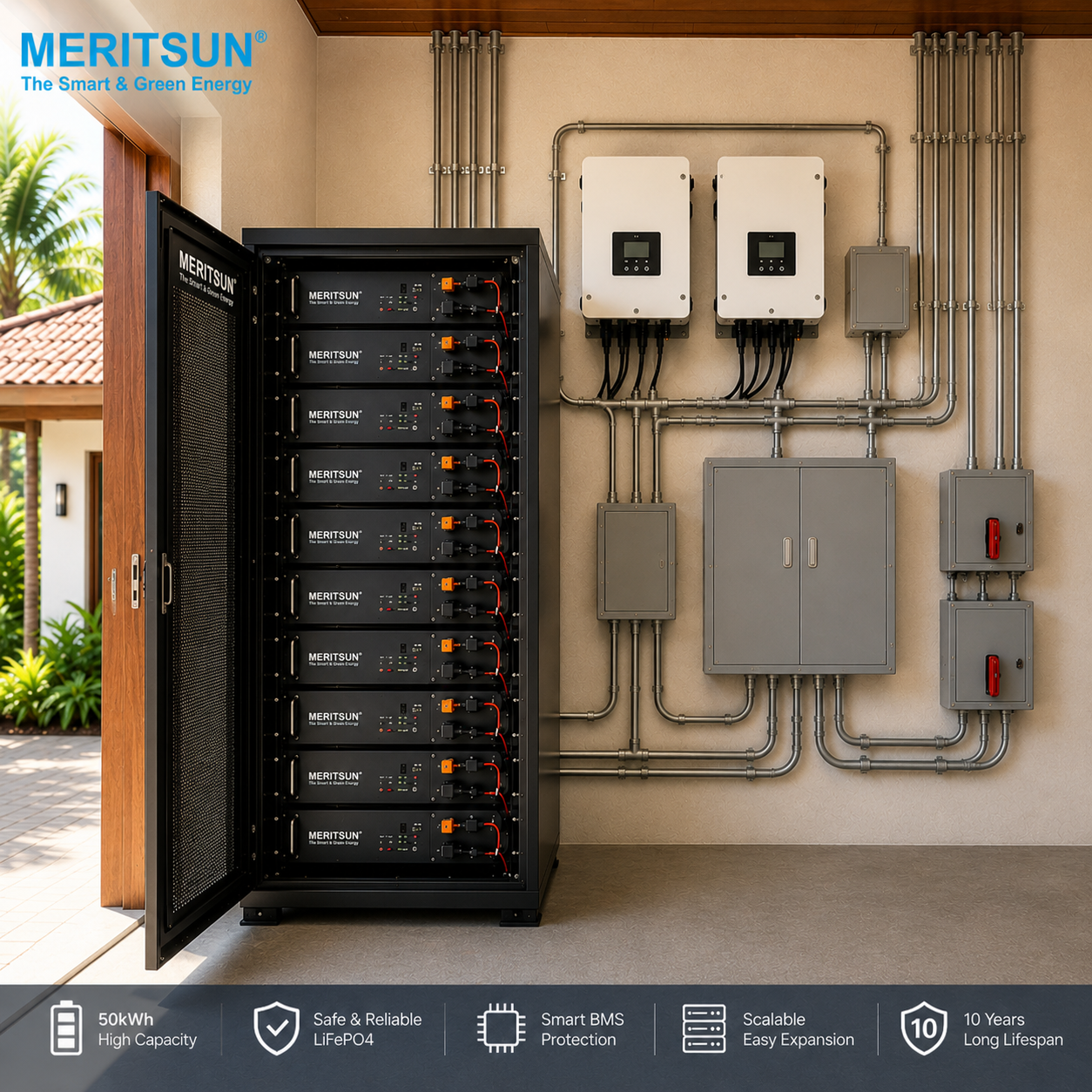 MERITSUN 50kWh Hotel Battery Installation Case: Rack-Mounted Solar ...