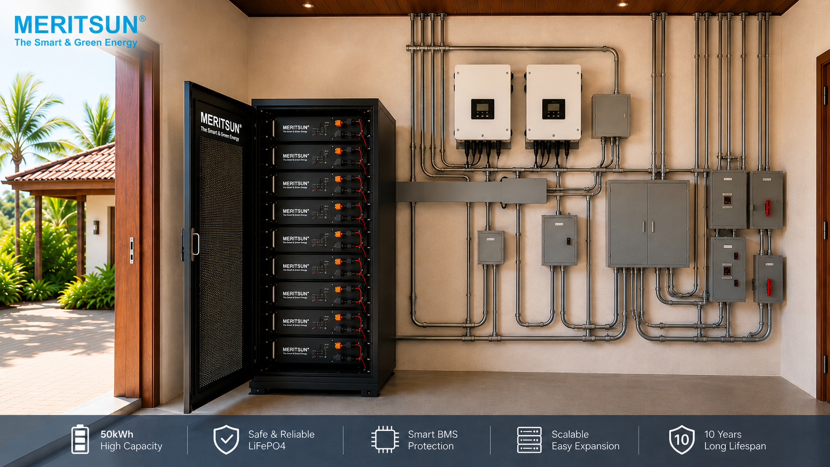 MERITSUN 50kWh Hotel Battery Installation Case: Rack-Mounted Solar ...