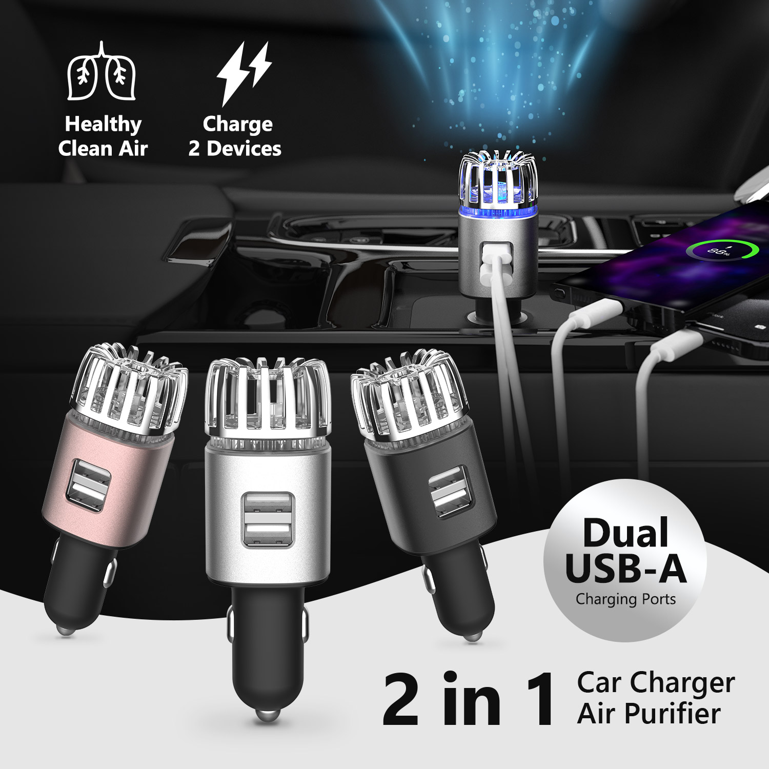 IONKINI 2 in 1 Car Charger Air Purifier JO 6291